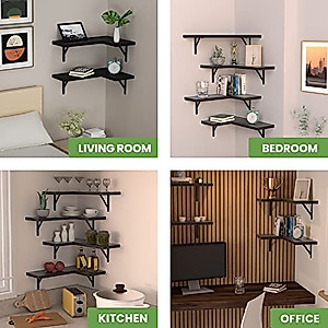 NATURE'S SOURCE Floating Corner Shelves Set of 7 Black