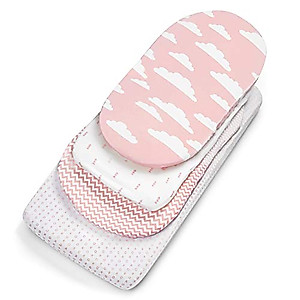 Bassinet Bed Sheets – Premium Bassinet Fitted Sheets 4 Pack – 100% Jersey Knit Cotton Cradle Sheets – Bassinet Bedding for Standard Size Oval or Halo Bassinet Pads – Bassinet Sheet for Girl