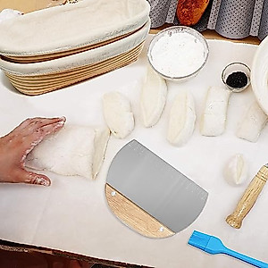 Unihopper 10 Inch Oval Bread Proofing Basket Set of 2 with Linen Liner, Dough Scraper, Basting Brush and Flouring Stencils Baking Supplies for Sourdough Bread Making Fermentation