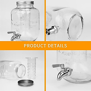 Accguan 1-Gallon Drink Dispenser,Glass Water Dispenser with Tin Lid and Stainless steel faucet,Black Iron Frame,Mason Drink Dispenser for Parties, Picnics, Barbecues and Daily,2 pack