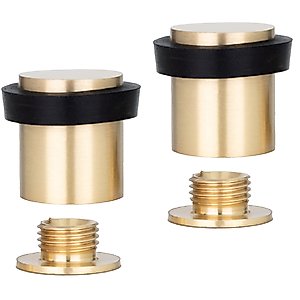 EVI | Doorstop | 0.8'' X 0.98'' | Threaded Base | Black Natural Silicone Rubber | Matte Finished Brass | Includes Screw + Fastening Plug | Pack 2X Model I-180-MT