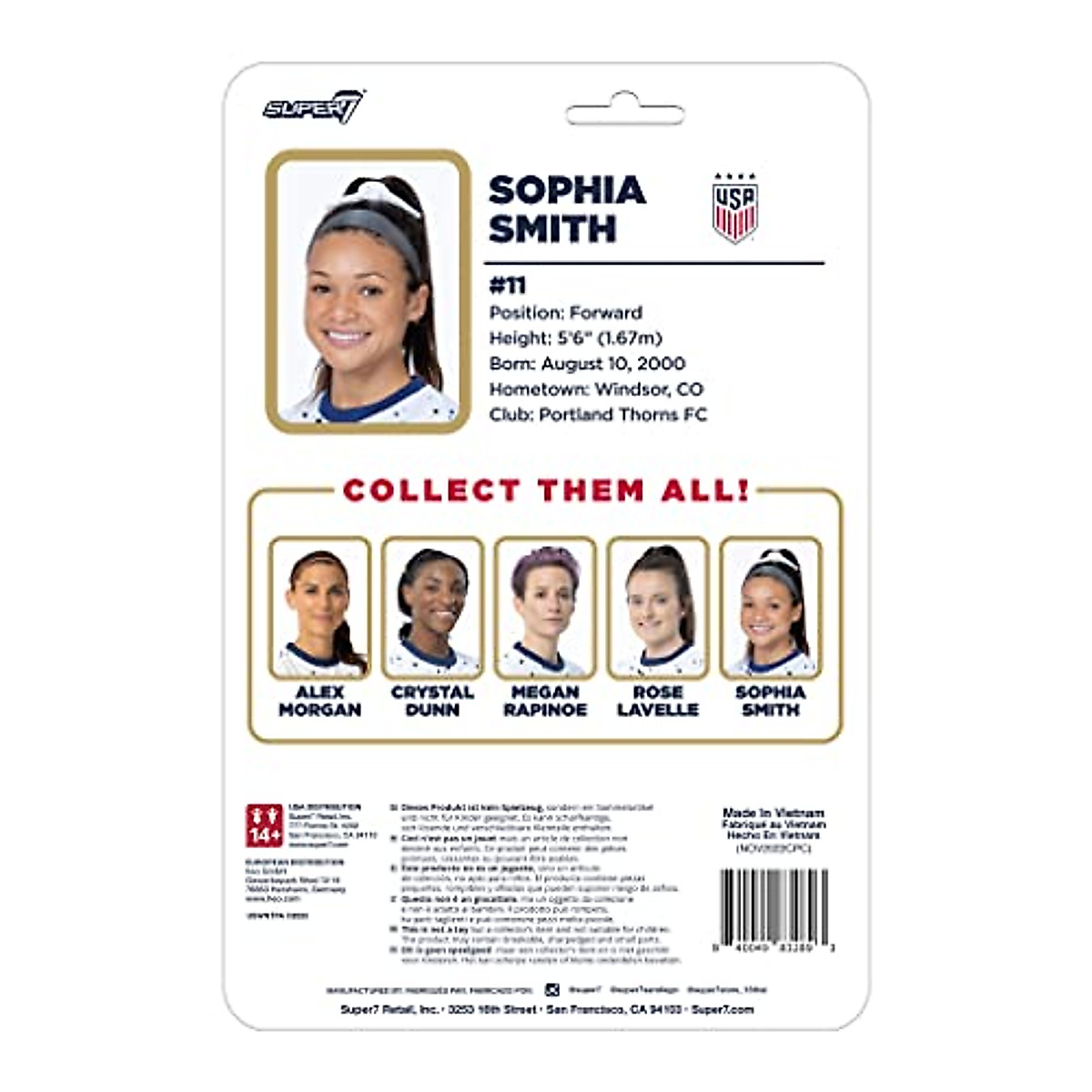 Super7 USWNT Soccer Sophia Smith - 3.75" U.S. Women's National Team Action Figure with Soccer Ball Accessory Sports Collectibles and Retro Toys