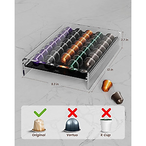 Storage Drawer for Nespresso OriginalLine Coffee Pod Holder for Counter Acrylic Coffee Capsule Organizer - 40 Pods