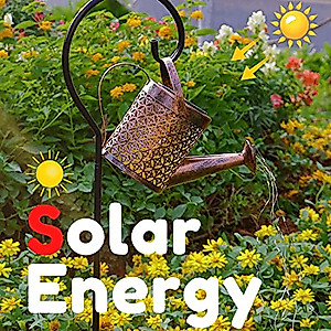 N/C Goking Solar Lights for Outdoor Garden Decor, Watering Can Lanterns Waterproof LED Light, Hanging Mental Yard Art Stake Patio Lawn Walkway & décor Gold Daisy