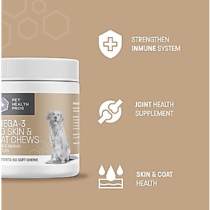 Pet Health Pros Omega Bites for Dogs - Chewable Fish Oil Supplement with Omega 3 Fatty Acids and Vitamin E for Joint Health and Skin & Coat Health - 60 Count