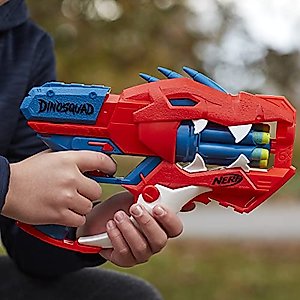 NERF DinoSquad Raptor-Slash Dart Blaster, 6-Dart Rotating Drum, Slam Fire Action, 6 Official Elite Darts, Velociraptor Dinosaur Design