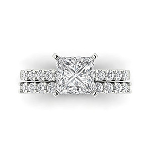 Clara Pucci 2.76 ct Princess Cut Solitaire Accent Moissanite Designer Art Deco Statement Wedding Ring Band Set 18K White Gold 9.25