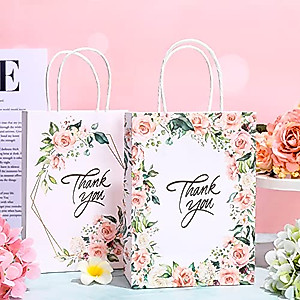 AnyDesign 16Pcs Thank You Gift Bags Floral Design Gift Bags with Handles White Kraft Paper Treat bags Wedding Small Paper Bags for Business Shopping Birthday Baby Shower Party Favors, 2 Designs