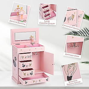 efubaby Large Jewelry Box for Girls 5 Layer Musical Box with Swing Door Spinning Ballerina, Unicorn Jewelry Set Included Jewelry Box Organizer for Girls Kids Jewelry Box Birthday Valentine Gift Pink