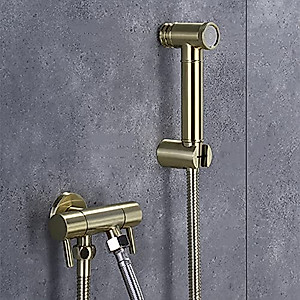 MINJING Handheld Bidet Sprayer Kit Brushed Gold Cold Water Tap Bidet Tap Sprayer Wall Mounted Double Handle Double Function Toilet Bidet Douche Spray, B