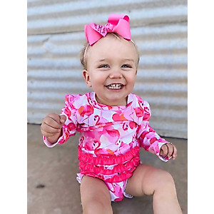 ADUKIDE 18-24 Months Baby Swimsuits Girls Toddler Rash Guard Bathing Suit Pink Baby Long Sleeve One Piece Swimwear with Zipper