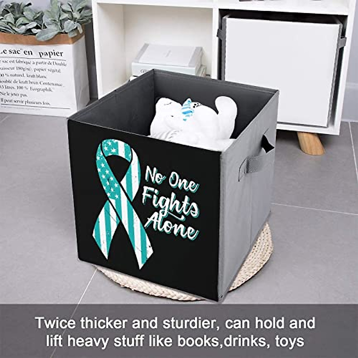 Cervical Cancer Awareness Flag Storage Bins Cubes Foldable Fabric Organizers with Handles Clothes Bag Book Box Toys Basket for Shelves Closet 10.6"