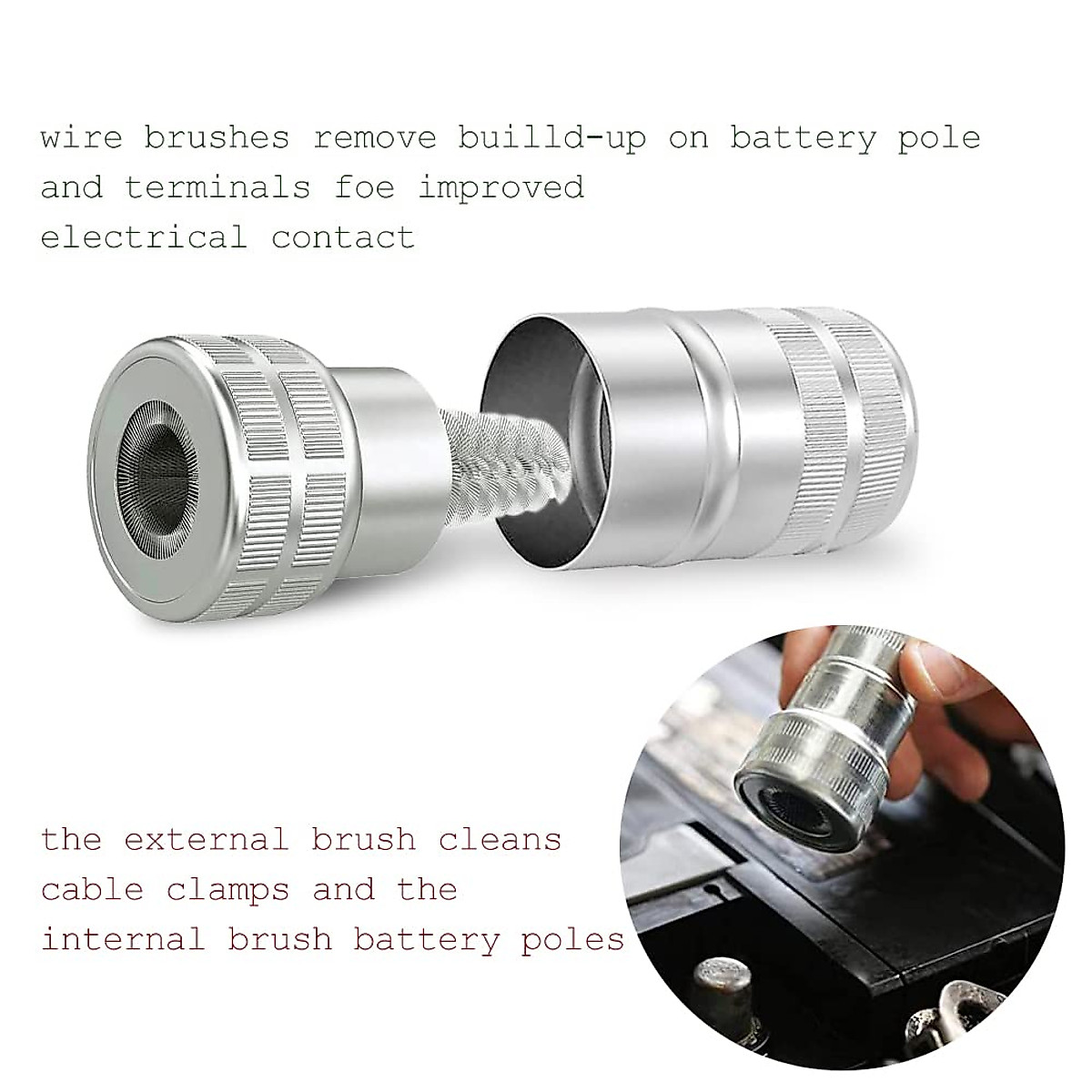 HAOBO 2PCS Battery Terminal Cleaners, 10 pcs Battery Terminal Anti-Corrosion Fiber Washers, Battery Terminal Brush Universal Automotive Accessories Fits for Car, Marine, Boat, RV Battery