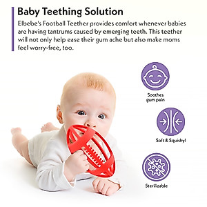 elbebe Silicone Football Baby Teether Toy - Teething Toys for Babies 0-6 months, BPA-free Baby Teething Toys, Chewable Baby Teethers 0-6 months, Baby Chew Toys for Teething Baby Relief -Coral Red