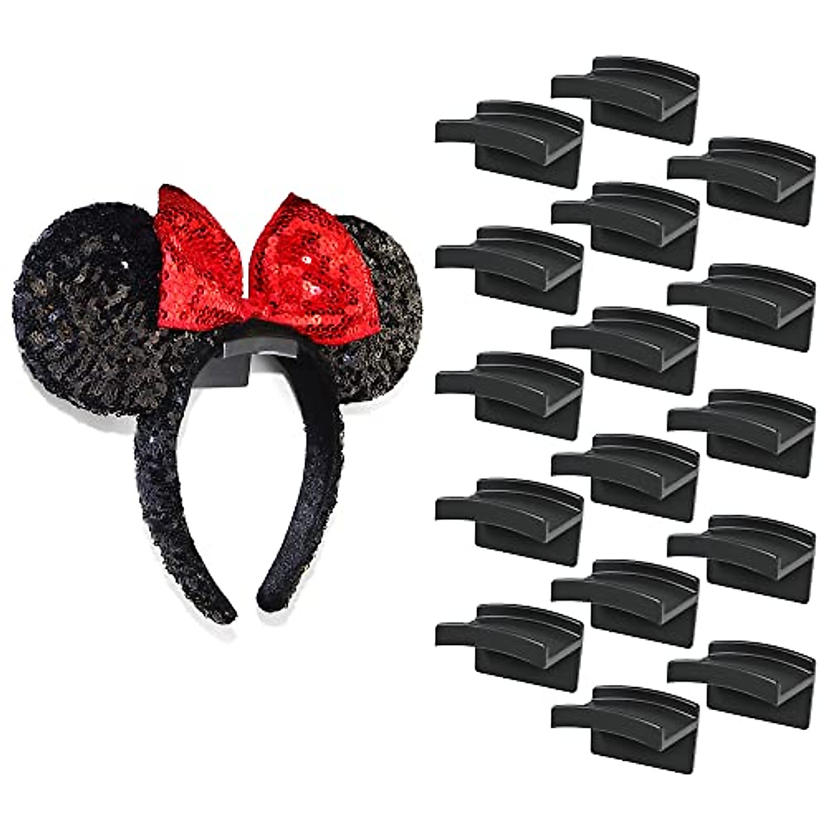 Modern JP Adhesive Hooks for Disney Ears (16-Pack) - Minimalist Disney Ear Holder, No Drilling Headband Holder Design, Strong Hold Headband Organizer - U.S. Patent Pending, Black