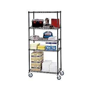 Omega 18" Deep x 36" Wide x 60" High 5 Tier Black Wire Shelf Truck with 1200 lb Capacity