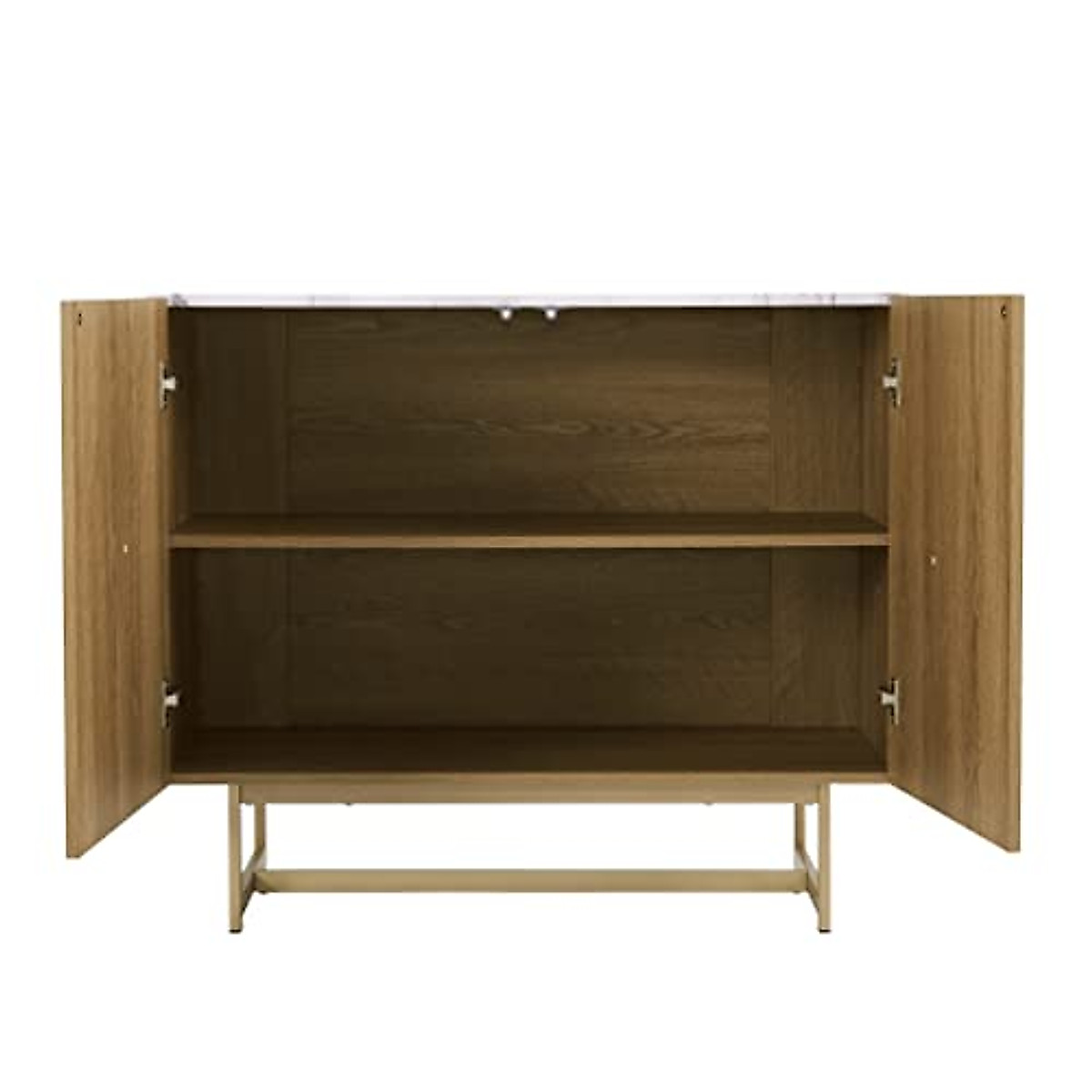 roomfitters 39" Modern Sideboard Buffet Cabinet, Herringbone Pattern Mid-Century Credenza with Doors, Media Console with Storage, Wine Cabinet for Kitchen, Living Room, Entryway, Oak, Gold Metal Legs