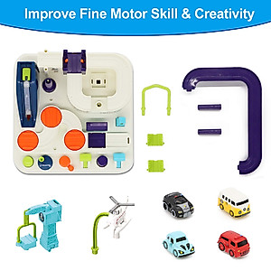 Car Adventure Toys for 3 4 5 6 7 8 Year Old Boys Girls, Race Tracks Toy for Boys with 4 Toy Vehicle, Preschool Educational Toy Car for Boy, Interactive Classic Toys Vehicle, White