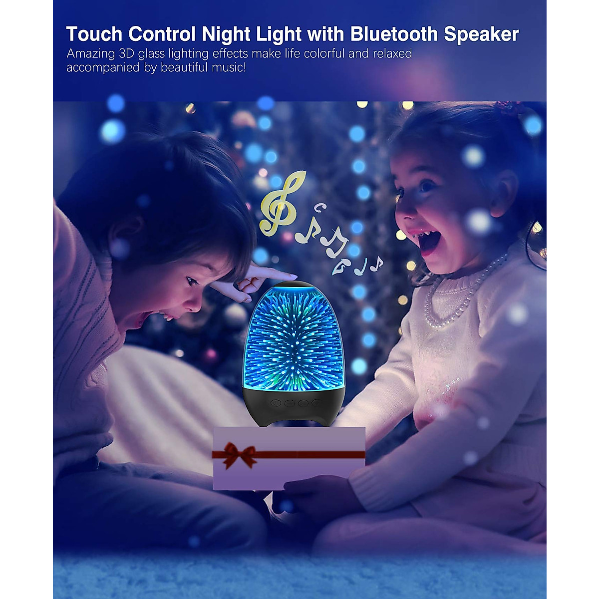 Aiscool Night Light Bluetooth Speaker, 3D Glass Music Bedside Table Lamp with 7 Colors, LED Touch Night Lamp Rechargeable Portable Lamp Gifts for Girls, Boys, Women, Men, Dad, Mom(Galaxy Black)