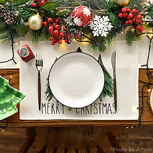 Artoid Mode Xmas Tree Merry Christmas Placemats Set of 6, 12x18 Inch Seasonal Winter Table Mats for Party Kitchen Dining Decoration