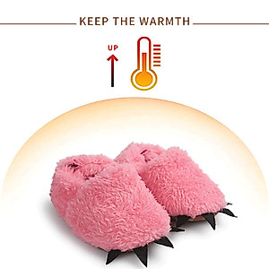 CoKate Baby Boys Girls Soft Plush Slippers Bear PAW Animal Boots Toddler Infant Crib Shoes Winter House Shoes (12-18 Months, Dark Pink)