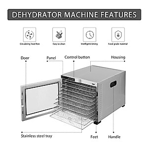 VIVOHOME Stainless Steel Electric 1000W 10 Trays Commercial Food Dehydrator Machine with Digital Timer and Temperature Control for Fruit Vegetable Meat Beef Jerky Maker