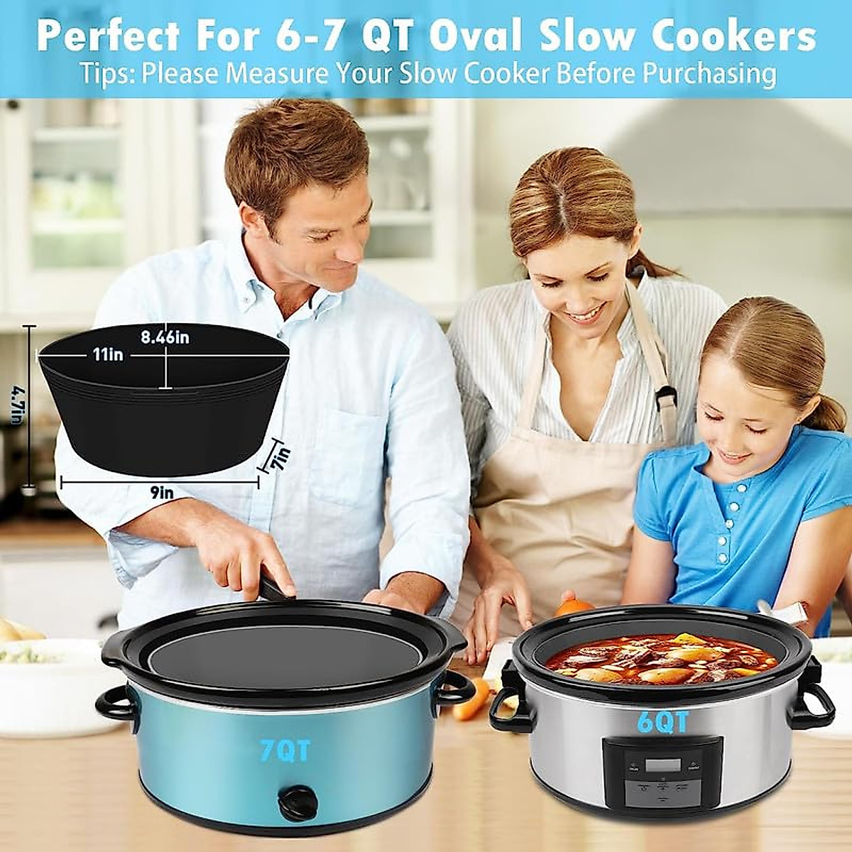 Silicone Slow Cooker Liner fit 6 QT Oval Slow Cooker，Reusable & Leakproof Dishwasher Safe Crock-Pot Liner for 6-7 Quart Crock Pot (2 PCS-Grey [Fit 6 QT])