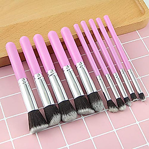 Make Up Brush, 10 Piece Soft Pink Makeup Brushes Set Portable Kabuki Liquid Cream Brushes with Cruelty-Free Synthetic Fiber Bristles Beauty Tools…