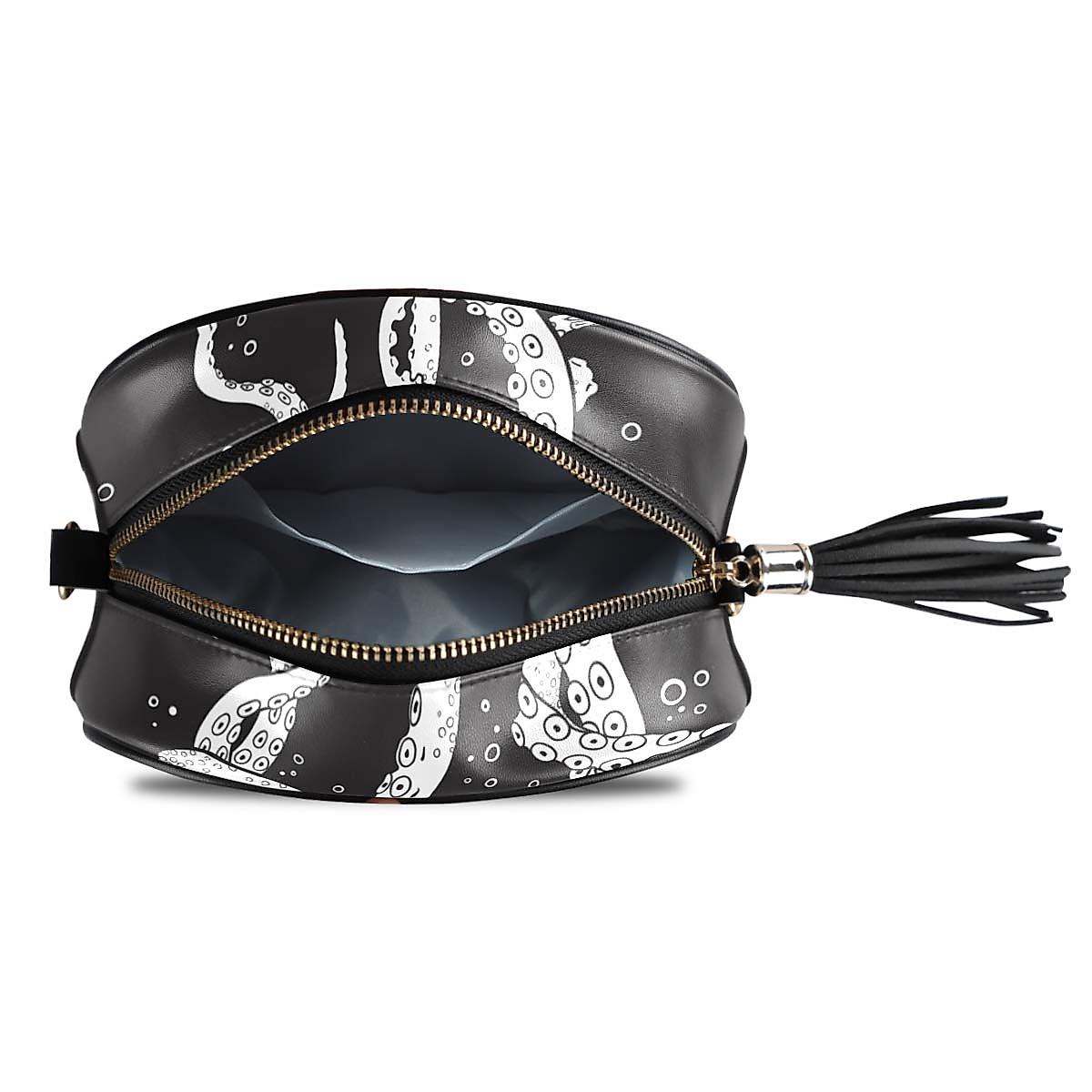 ALAZA Women's Octopus Tentacles on Black Cross Body Bag Chain Shoulder Handbag Purse with Tassel