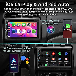 Double Din Car Stereo Radio with CD/DVD Player, 7inch Touch Screen Car Stereo with CarPlay & Android Auto, Backup Camera, Bluetooth 5.1, Mirror link, Subwoofer,SWC, AM/FM Car Radio Receiver, AUX Input