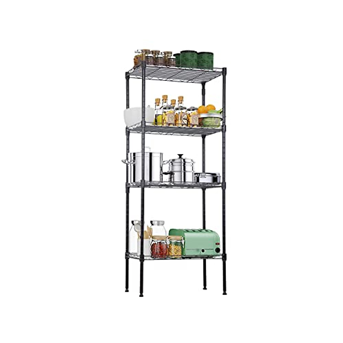 4-Tier Metal Wire Shelving Unit Kitchen Shelf Organizer Height Adjustable Storage Rack Utility Shelf Snack Shelf, NSF Certified Storage Shelves for Laundry Bathroom Kitchen Pantry Organization