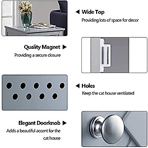 unipaws Cat Litter Box Enclosure with Mat, Privacy Cat Washroom, Litter Box Hidden, Pet Crate with Sturdy Wooden Structure, Cat House Nightstand