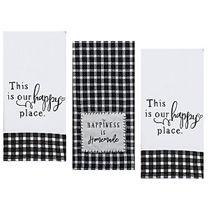 3 Farmhouse Country Themed Decorative Cotton Kitchen Towels Set with Black and White Print | 1 Tea and 2 Dual Purpose Towel for Dish and Hand Drying | by Kay Dee Designs