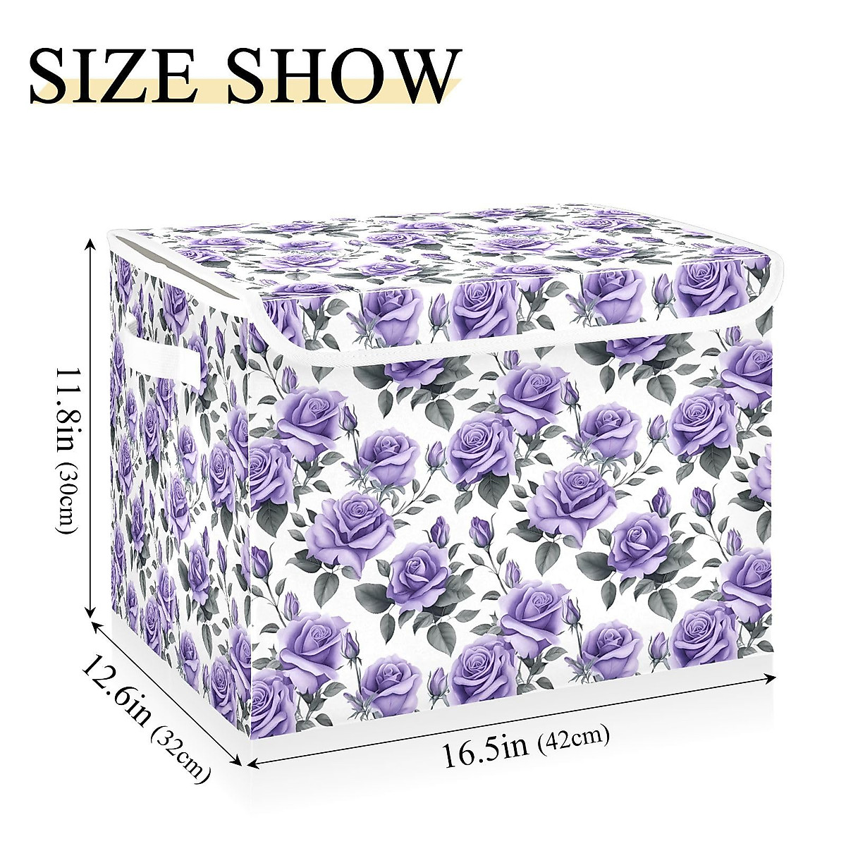 senya Flower Baskets Collapsible Storage Bins with Lids, Romantic Purple Roses Storage Boxes Clothes Baskets for Organizing, B06D22020