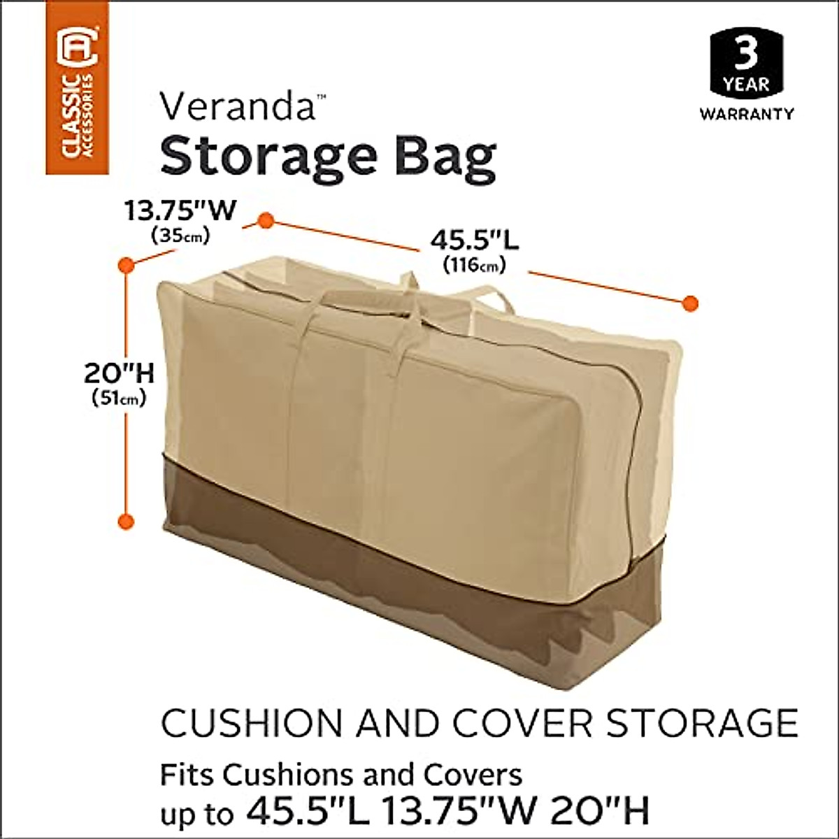Classic Accessories Veranda Water-Resistant 45.5 Inch Patio Cushion and Cover Storage Bag, Patio Furniture Covers