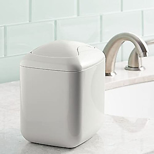 mDesign Modern Plastic Square Mini Wastebasket Trash Can Dispenser with Swing Lid for Bathroom Vanity Countertop or Tabletop - Dispose of Cotton Rounds, Makeup Sponges, Tissues - 2 Pack - Light Gray