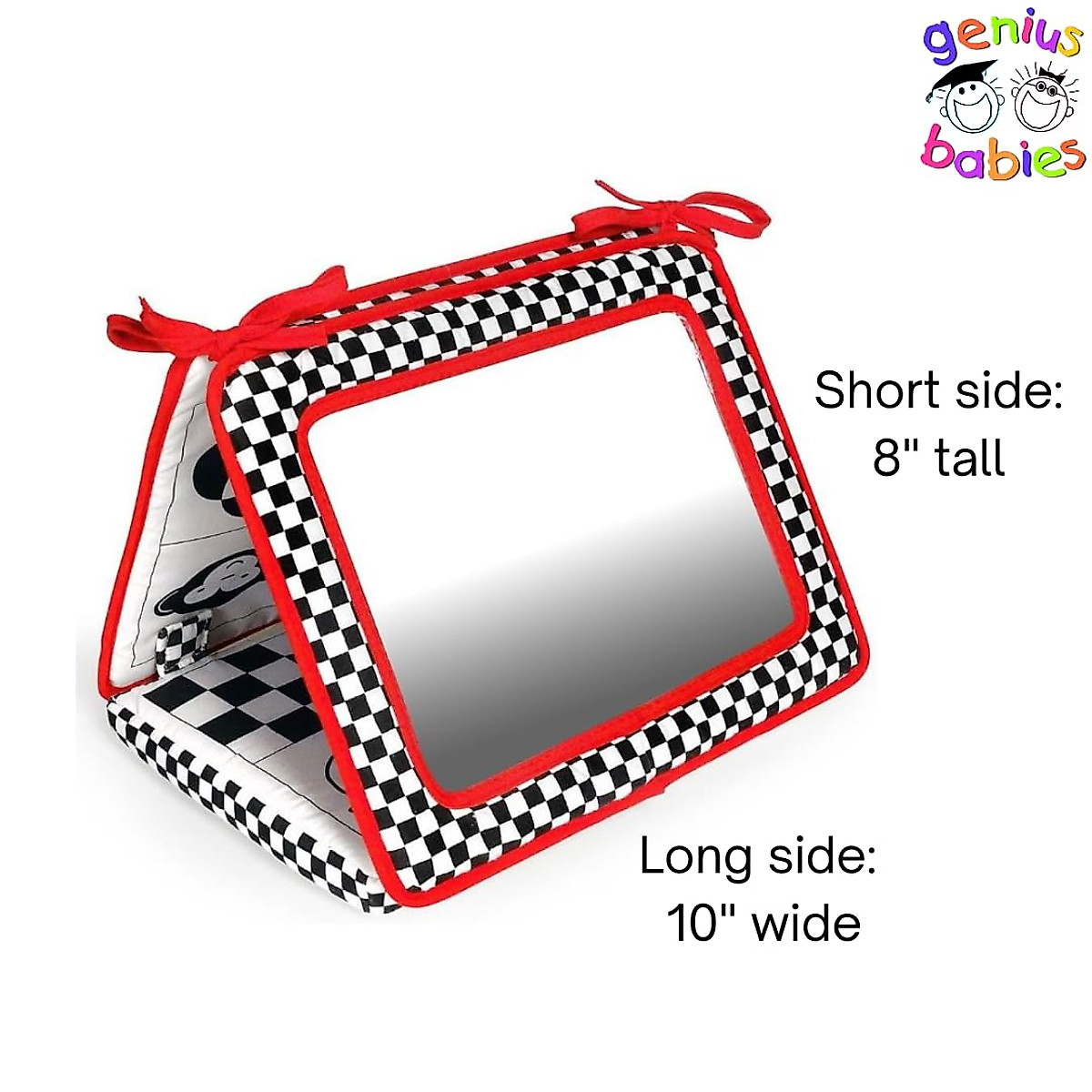 Genius Baby Toys Tummy Time Mirror for Babies 0-6 Months - Double-Sided with High Contrast Images - Baby Floor Mirror Can Be Used in Crib - No Hard Edges - Black White and Red