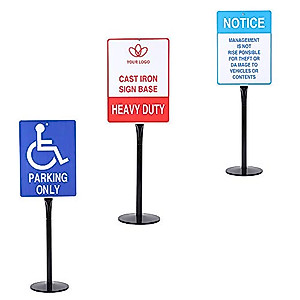 kdgarden Heavy Duty Cast Iron Sign Post and Base Kit - 12" DIA Stand with 48" Post and Bolts & Nuts for Hanging Signs, Portable Sign Holder for Parking and Recreational Use