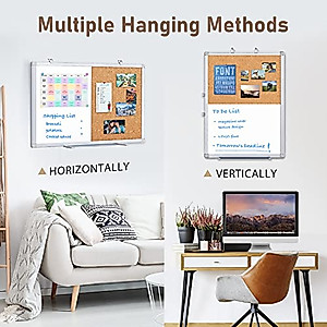 Magnetic Cork Board White Board Combo, Vision Board 2023, 24" x 18" Half Corkboard Whiteboard Combo, Bulletin Pin Board for Office Wall w/Markers, Eraser, Magnets, Pins