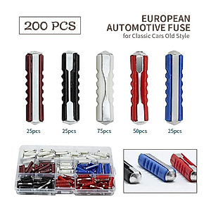 Car Fuses Torpedo Type European for Classic Cars Old Style 5A 8A 16A 25A 40A (200Pcs)