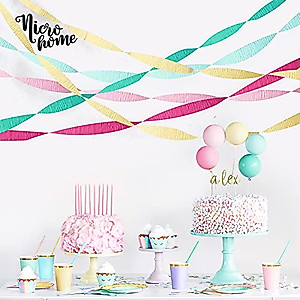NICROHOME Unicorn Party Decorations, 5 Rolls Light Blue Green Pink Rose Red Crepe Paper Streamers for Wedding, Baby Bridal Shower, Bachelorette Party, Birthday, 82Ft Long