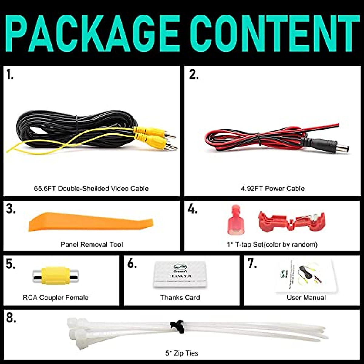 GreenYi Upgraded Double-Shielded RCA Video Cable for Monitor and Backup Rear View Camera Connection (19.69FT / 6M) + 20FT DC Power Extension Cable