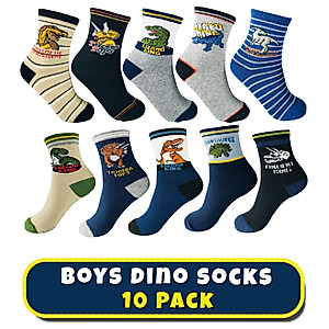 Tiny Captain Boys Dinosaur Socks 4-7 Year Old Age 4,5,6 Gift Set Crew Style (10 Pairs)