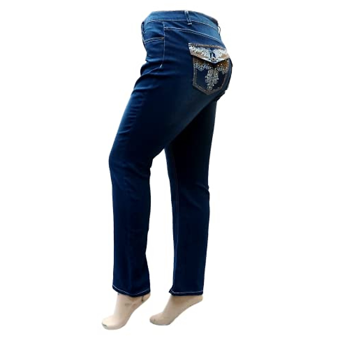 Jack David Womens Plus Size Bootcut/Straight/Skinny Leg Stretch Relaxed Fit Blue Denim Jeans Pants