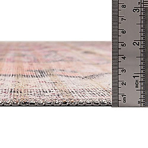 Rugs.com Nostalgia Washable Collection Rug – 2' 7 x 12' Runner Beige Pink Flatweave Perfect for Hallways, Entryways