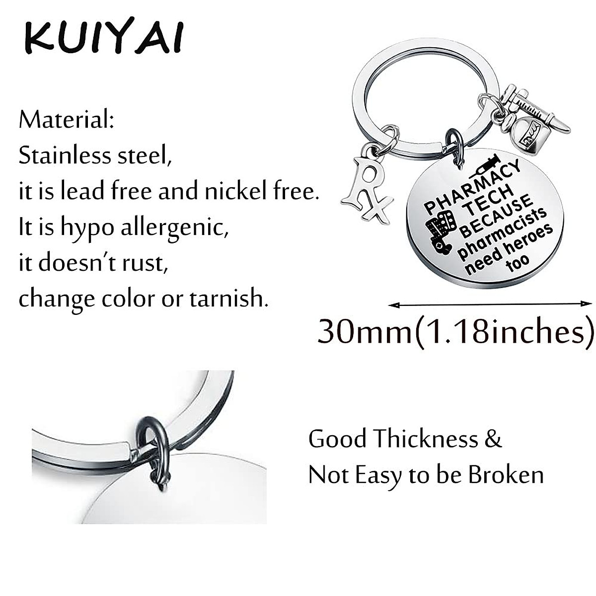 KUIYAI Pharmacy Tech Because Pharmacists Need Heroes Too keychain(Pharmacy Tech KS)