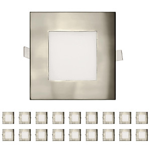 Perlglow 18 Pack 5 inch Slim Ultra-Thin Square Downlight Luminaire, Brushed Nickel, LED Recessed Light Fixtures Dimmable 15W=100W, 1100 Lumens, IC Rated, 5CCT Selectable 2700K|3000K|3500K|4100K|5000K