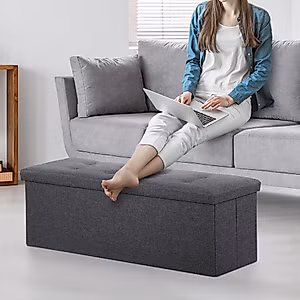 ZENY 43.3 inches Folding Storage Ottoman Bench Storage Chest Footrest with Foam Padded Seat, Great for Bedroom, Entryway and Living Room, Holds up to 660 lb, Dark Gray