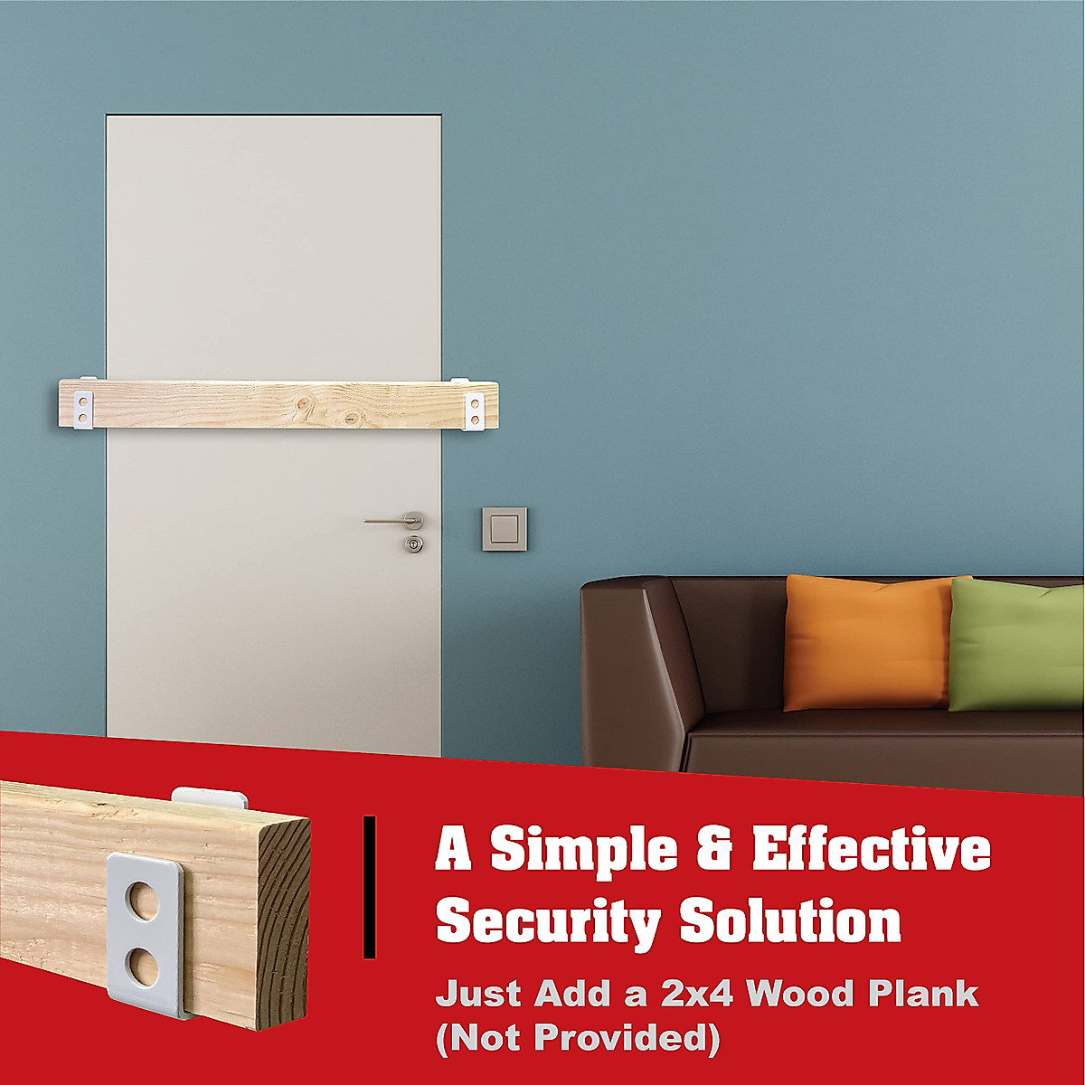 SecurityMan Heavy Duty 2x4 Door Barricade Brackets - Kick Proof Up to 700lbs, Install in Minutes -(2pc) Thick 3.5mm Iron Metal U Bracket - Gate Bar Holder for Indoor/Outdoor Door Security Brace Bar