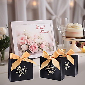 Yoption 50pcs Black Wedding Party Favor Boxes, Small Thank You Bags Party Candy Boxes Bags Chocolate Treat Gift Boxes with Ribbons for Wedding Baby Shower Bridal Business Party Decoration